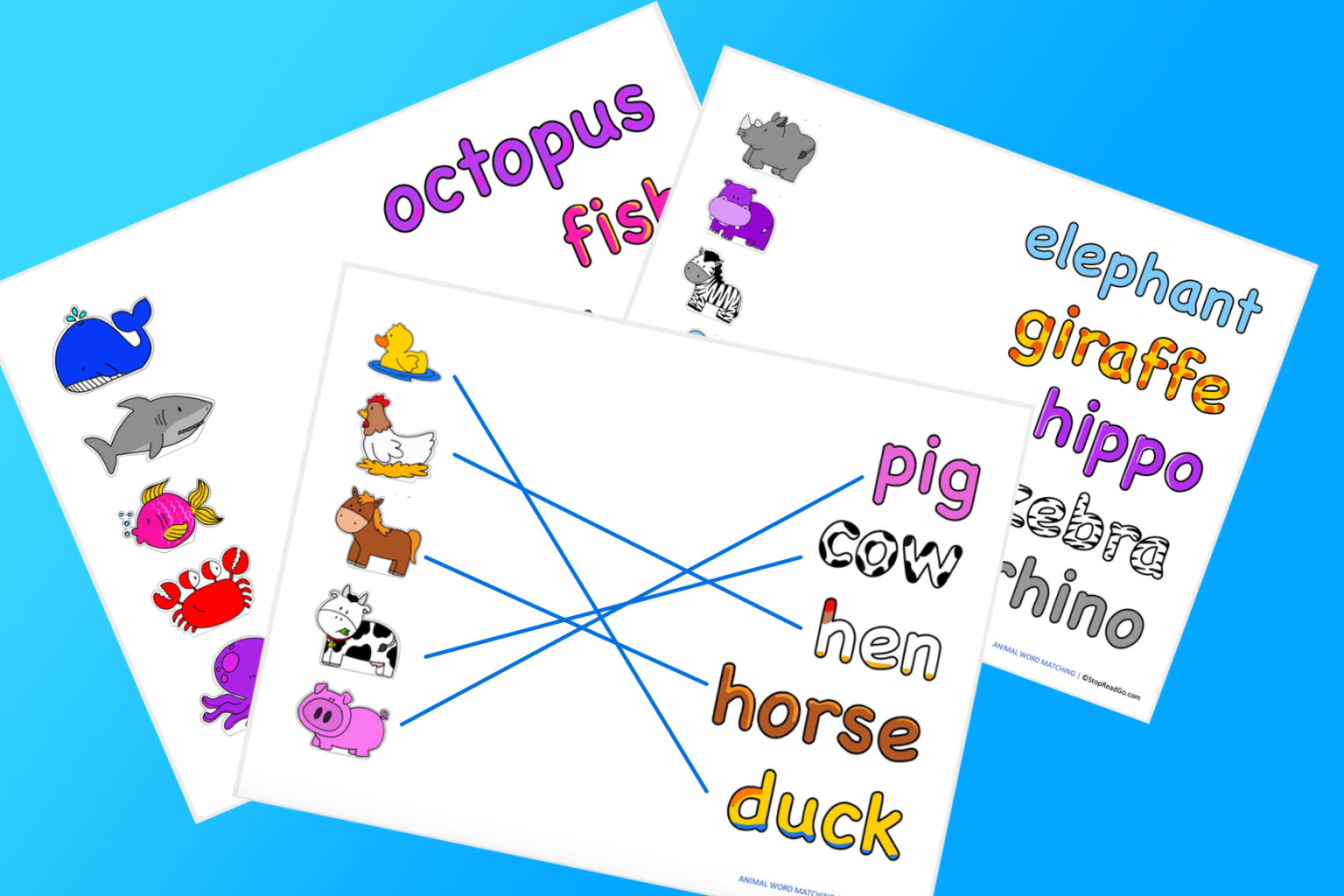 FREE Printable Animal Word Matching Game - STOP READ GO